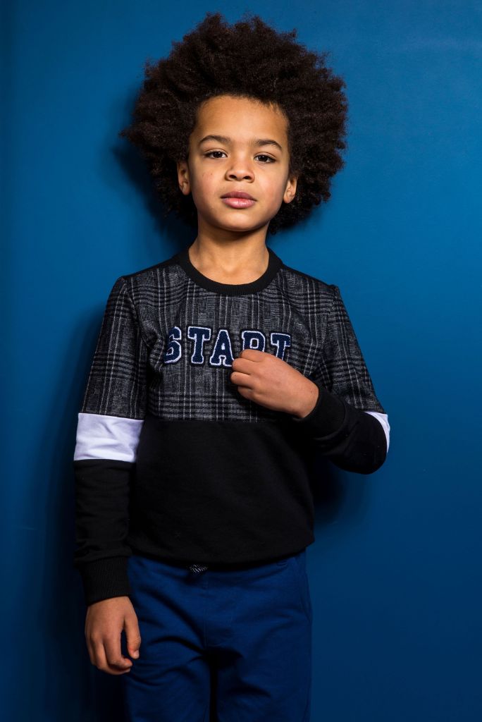 Boys Jumper in Black with Check Print & Crew Neck by B.Nosy