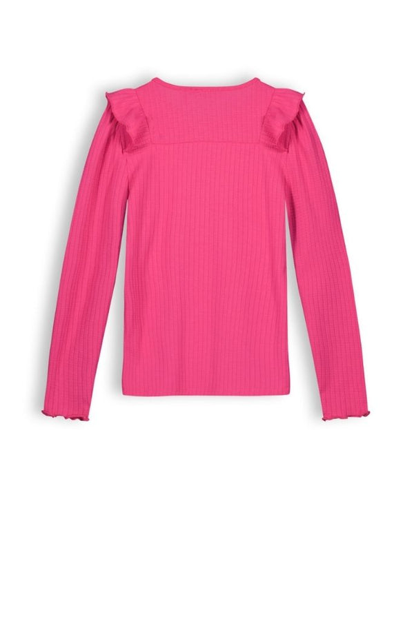 Girls pink top Klari with long sleeves and ruffles by NoNo