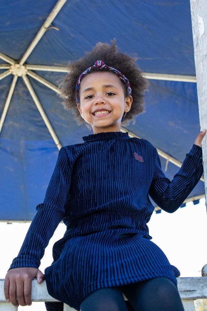 Girls Navy Rib Velour Dress Kaisa by Quapi | Speedy Delivery